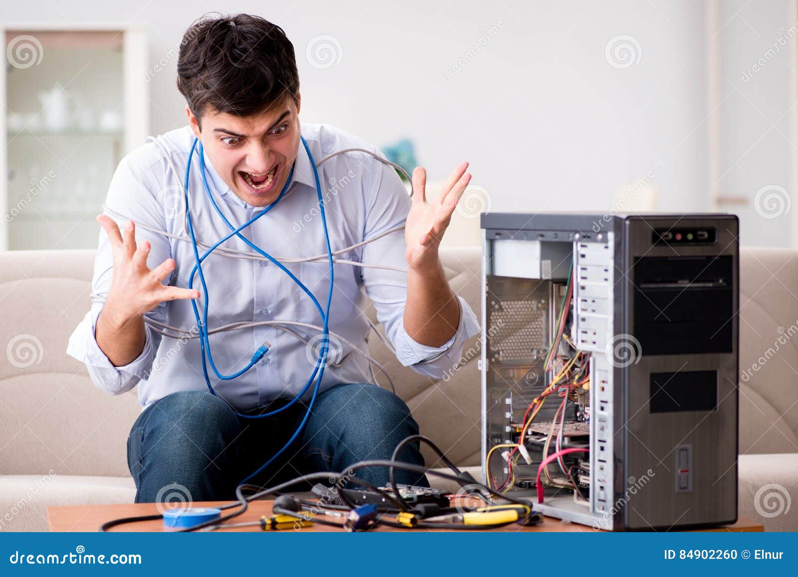 The Frustrated Man with Broken Pc Computer Stock Photo - Image of ...