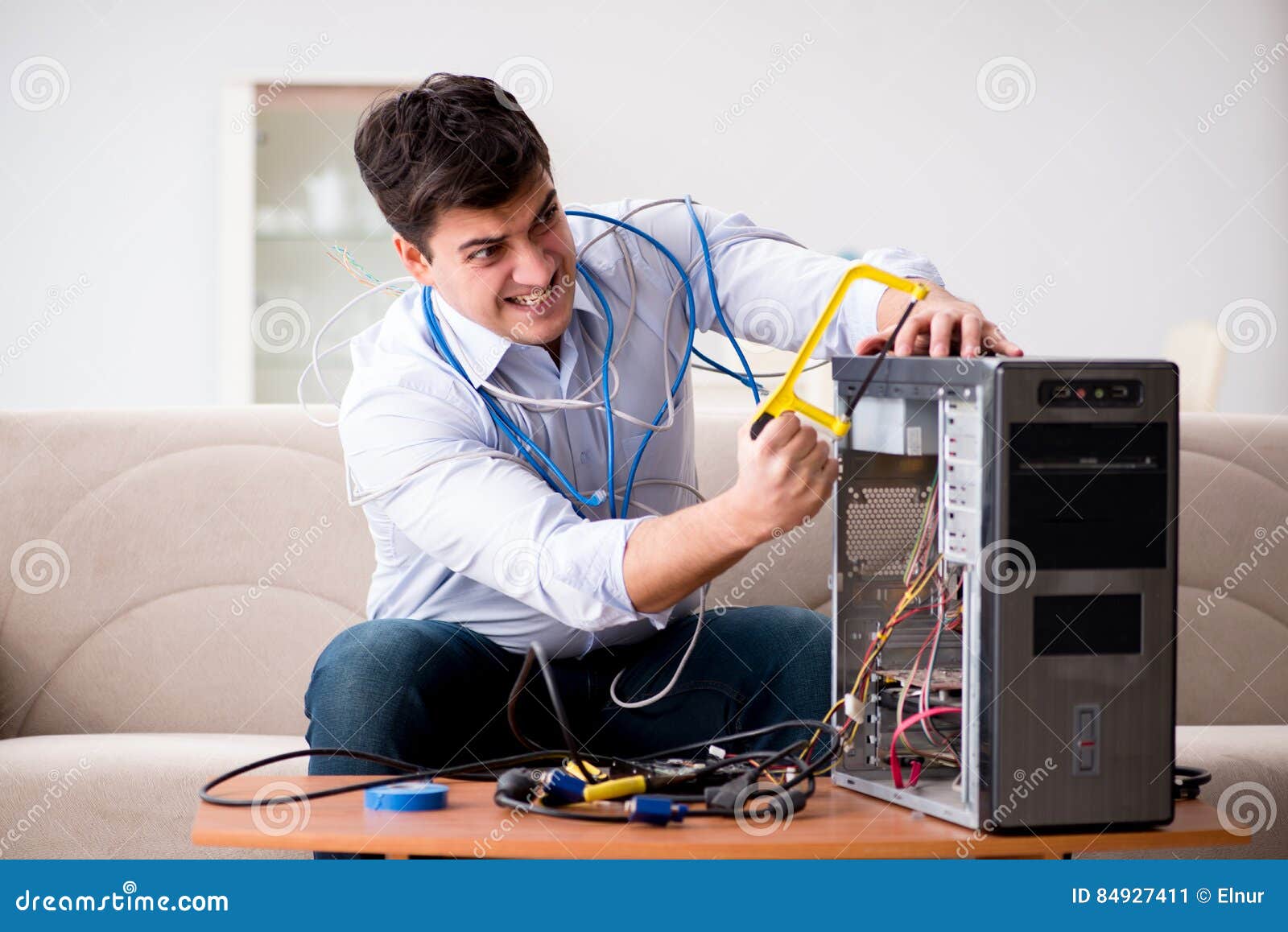 The Frustrated Man with Broken Pc Computer Stock Image - Image of error ...