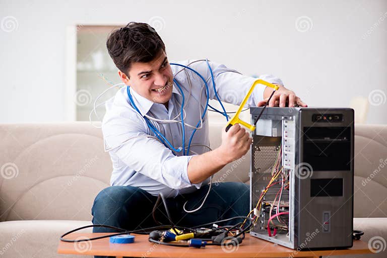 The Frustrated Man with Broken Pc Computer Stock Image - Image of error ...