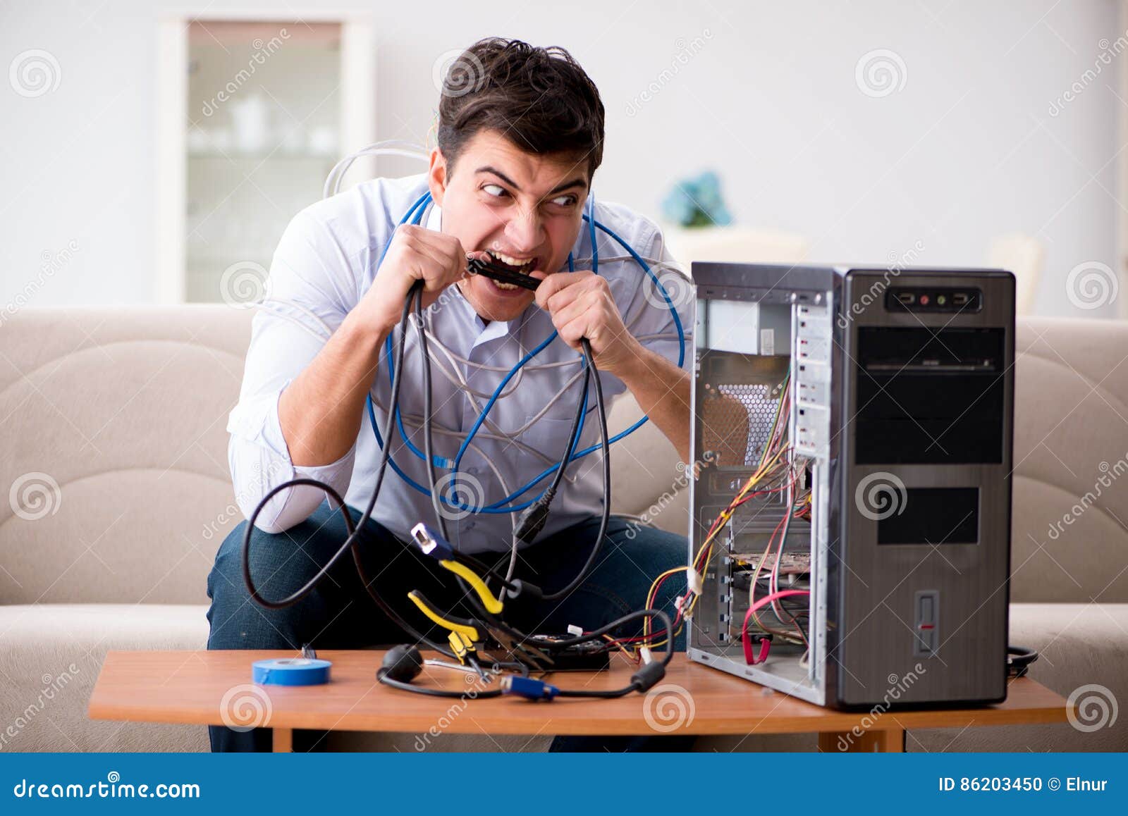 The Frustrated Man with Broken Pc Computer Stock Photo - Image of ...