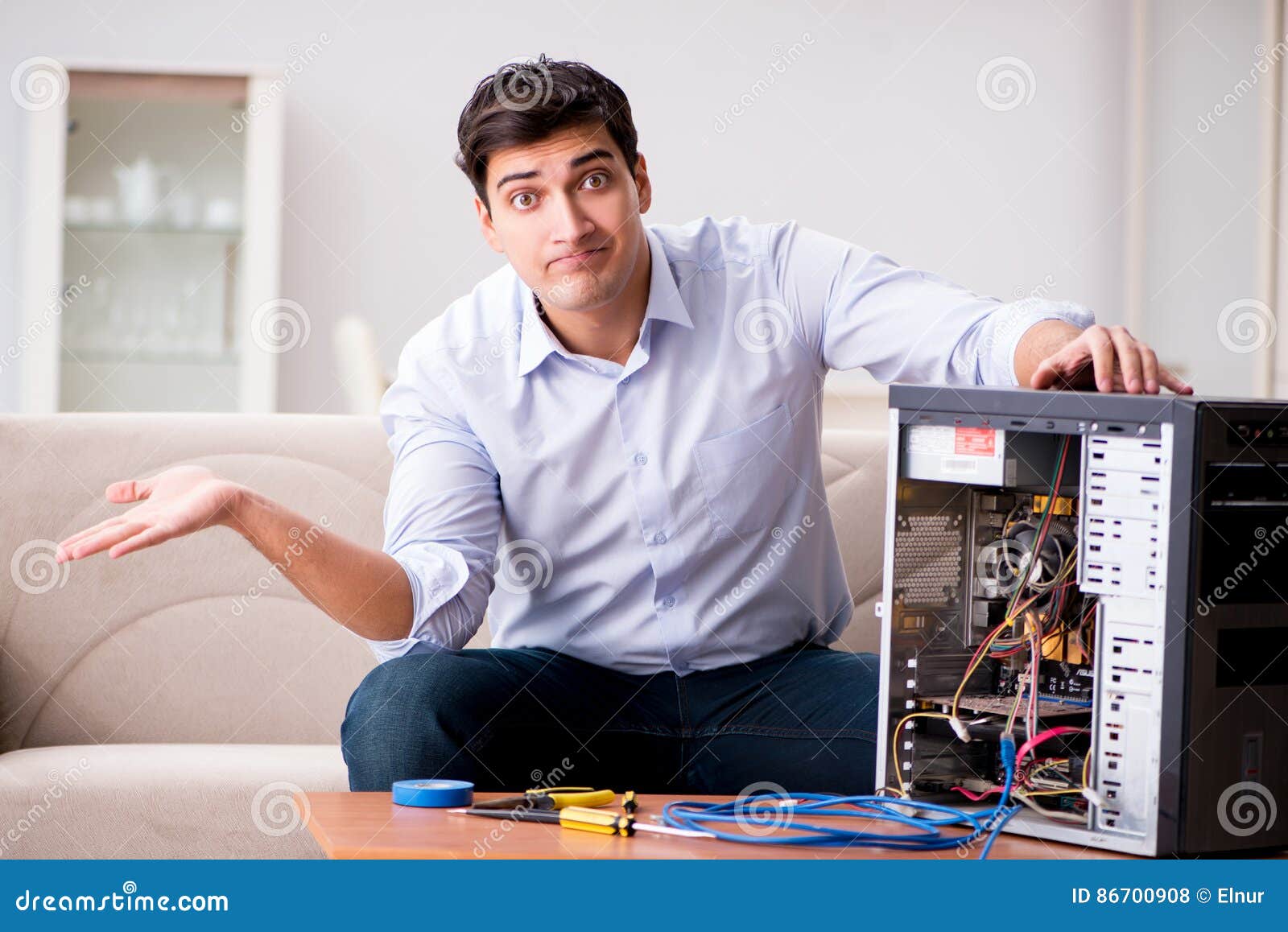 The Frustrated Man with Broken Pc Computer Stock Photo - Image of ...