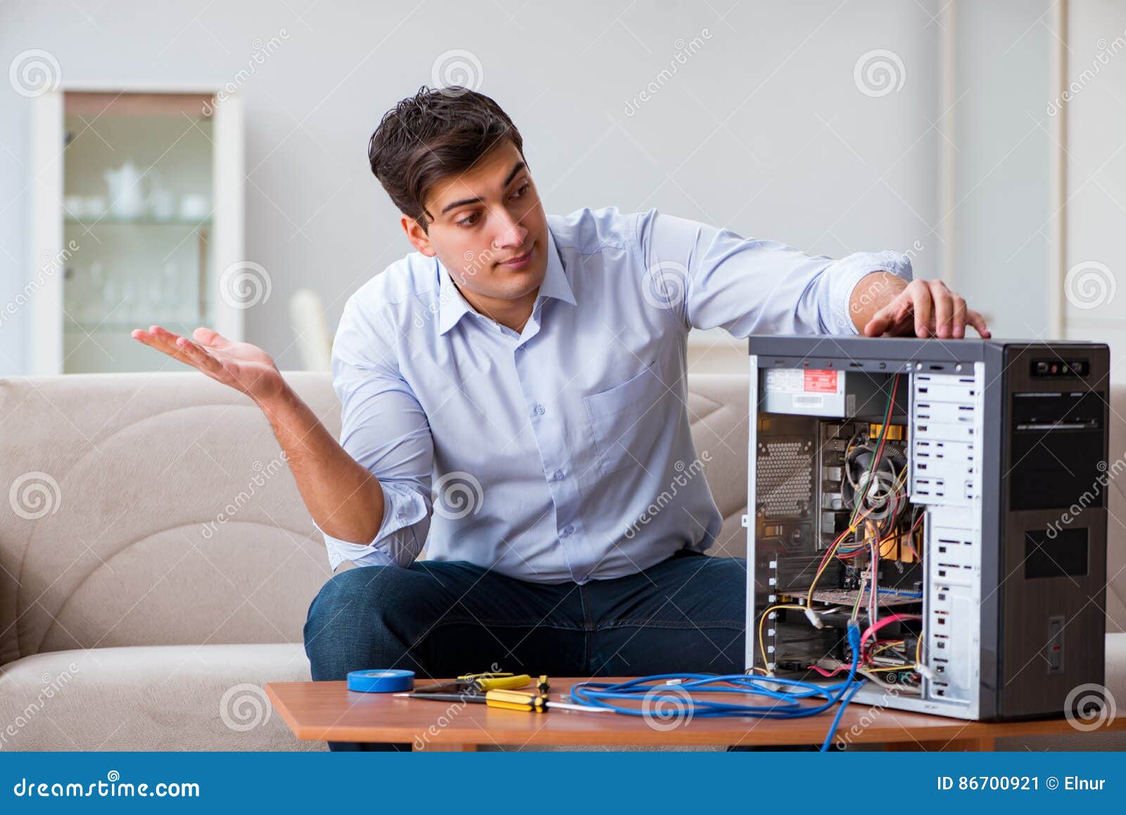The Frustrated Man with Broken Pc Computer Stock Image - Image of data ...