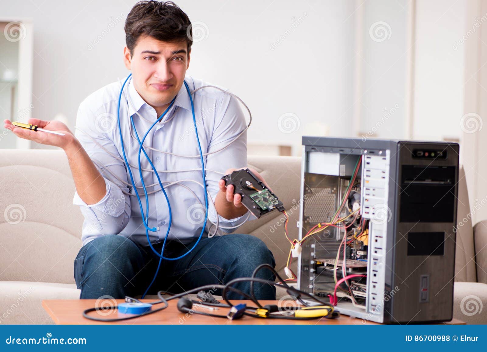 The Frustrated Man with Broken Pc Computer Stock Photo - Image of ...
