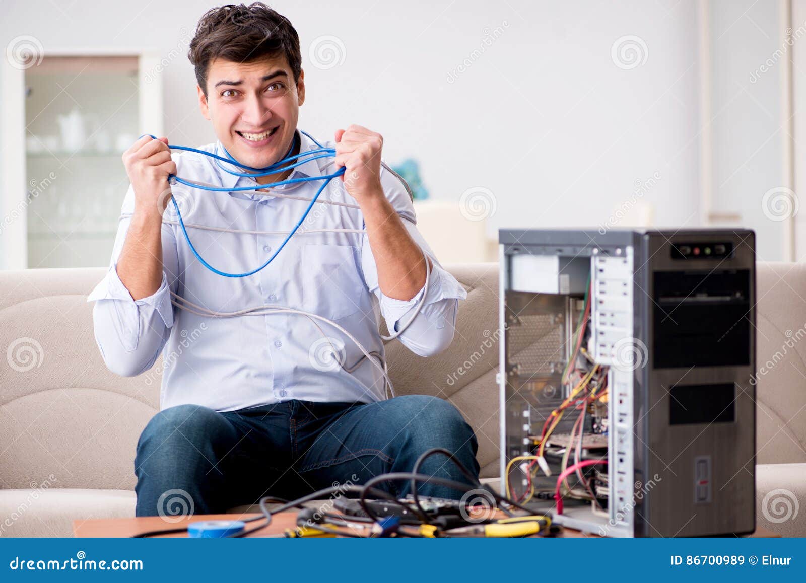 The Frustrated Man with Broken Pc Computer Stock Image - Image of ...