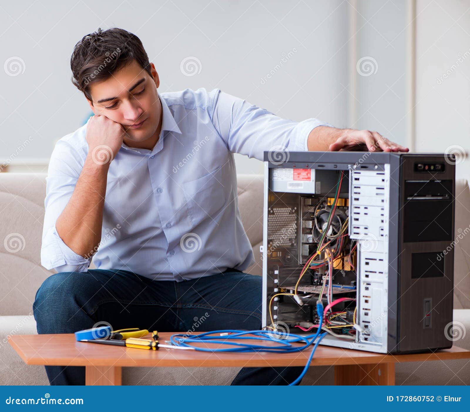 Frustrated Man with Broken Pc Computer Stock Photo - Image of ...