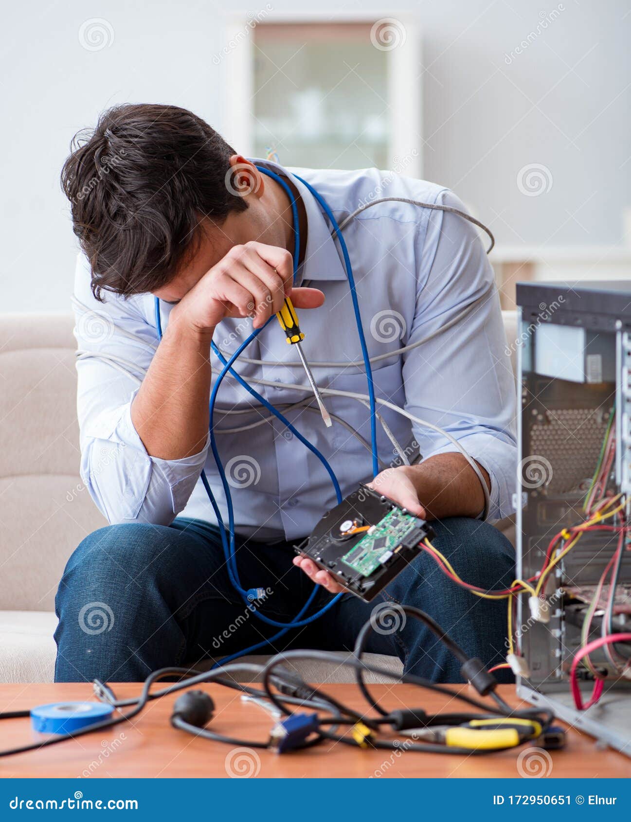 Frustrated Man with Broken Pc Computer Stock Image - Image of computer ...