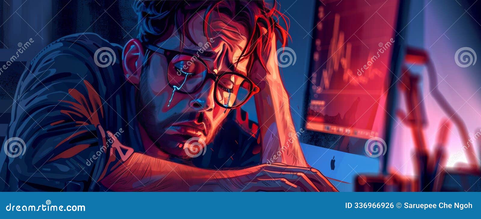Frustrated Man at Computer with Declining Graph Concept of Failure ...