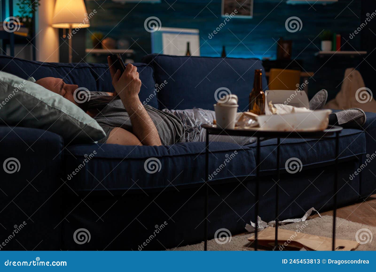 Frustrated Man with Depression Texting on Smartphone App Stock Image ...