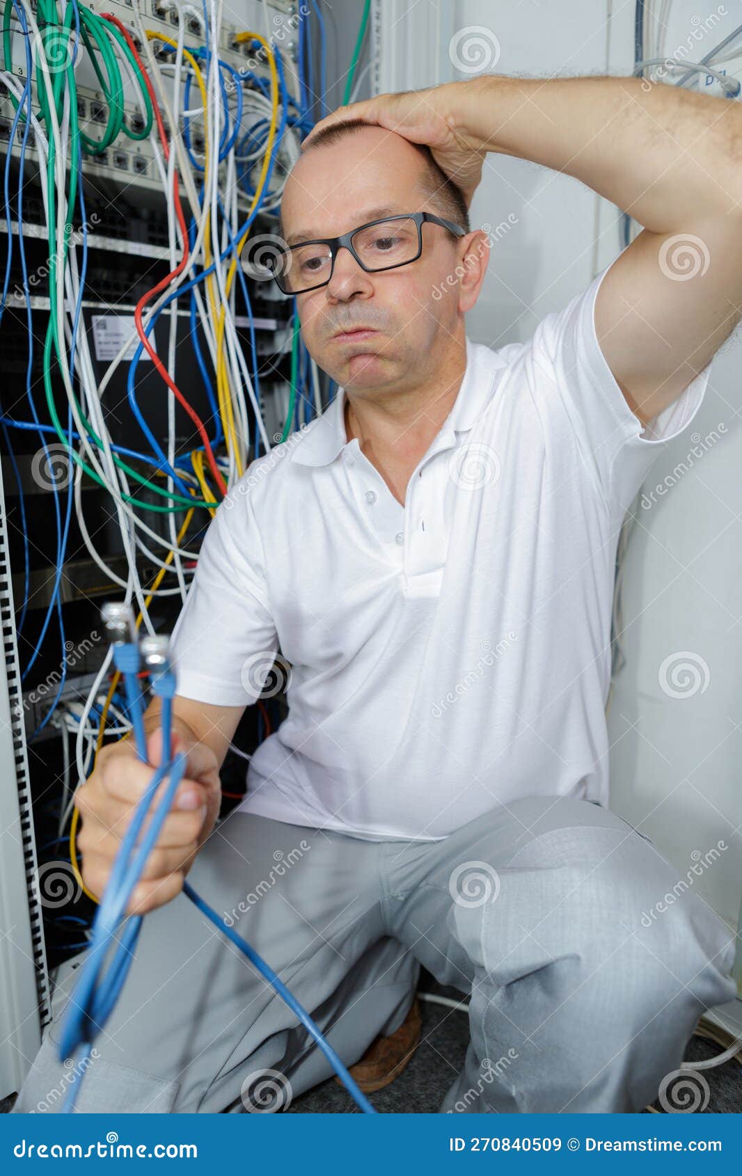 Frustrated Man in Network Server Room Stock Image - Image of lifestyle ...