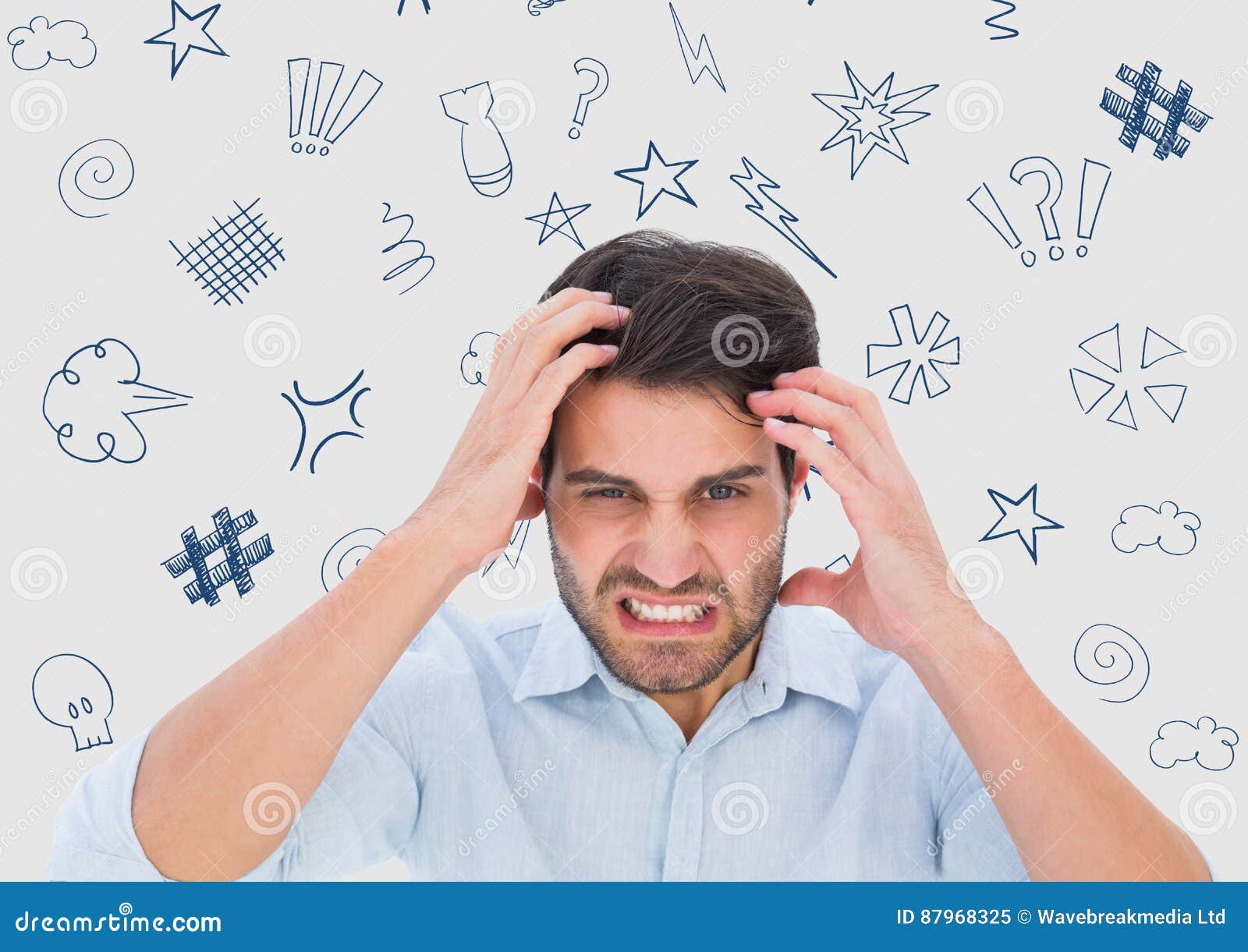 Frustrated Man Standing with Graphics Over Head Stock Image - Image of ...