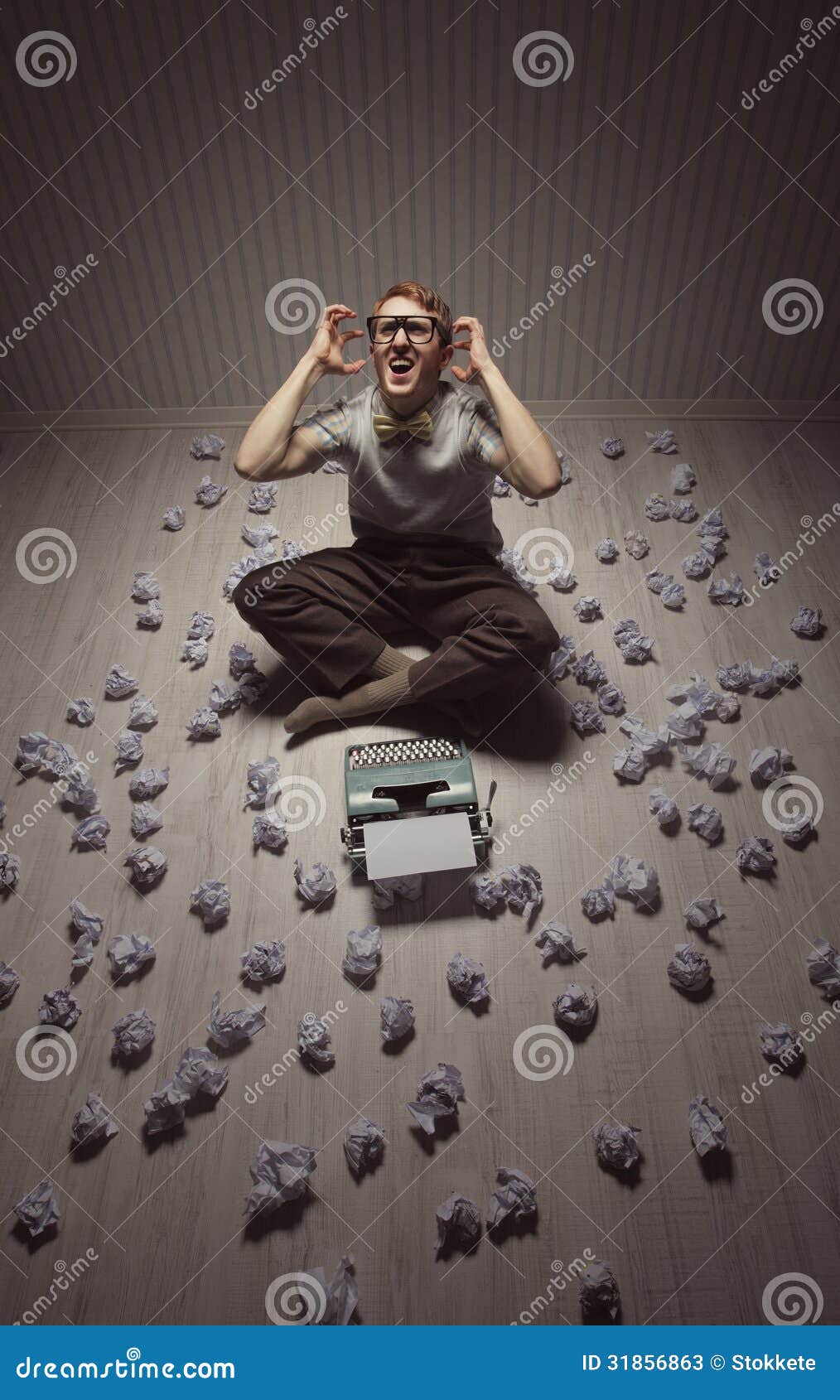 Frustrated Man at Typewriter Stock Image - Image of angry, 1970: 31856863
