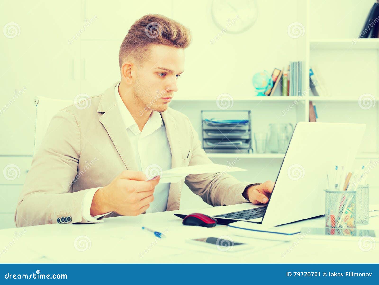 Frustrated Manager Doing Paperwork at Office Stock Image - Image of ...