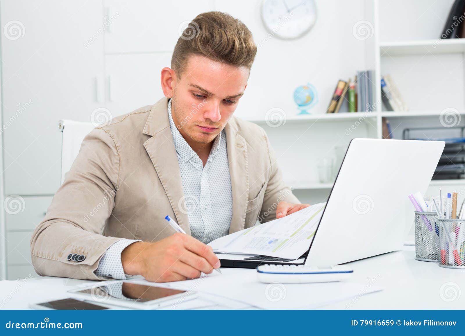 Frustrated Manager Doing Paperwork at Office Stock Image - Image of ...