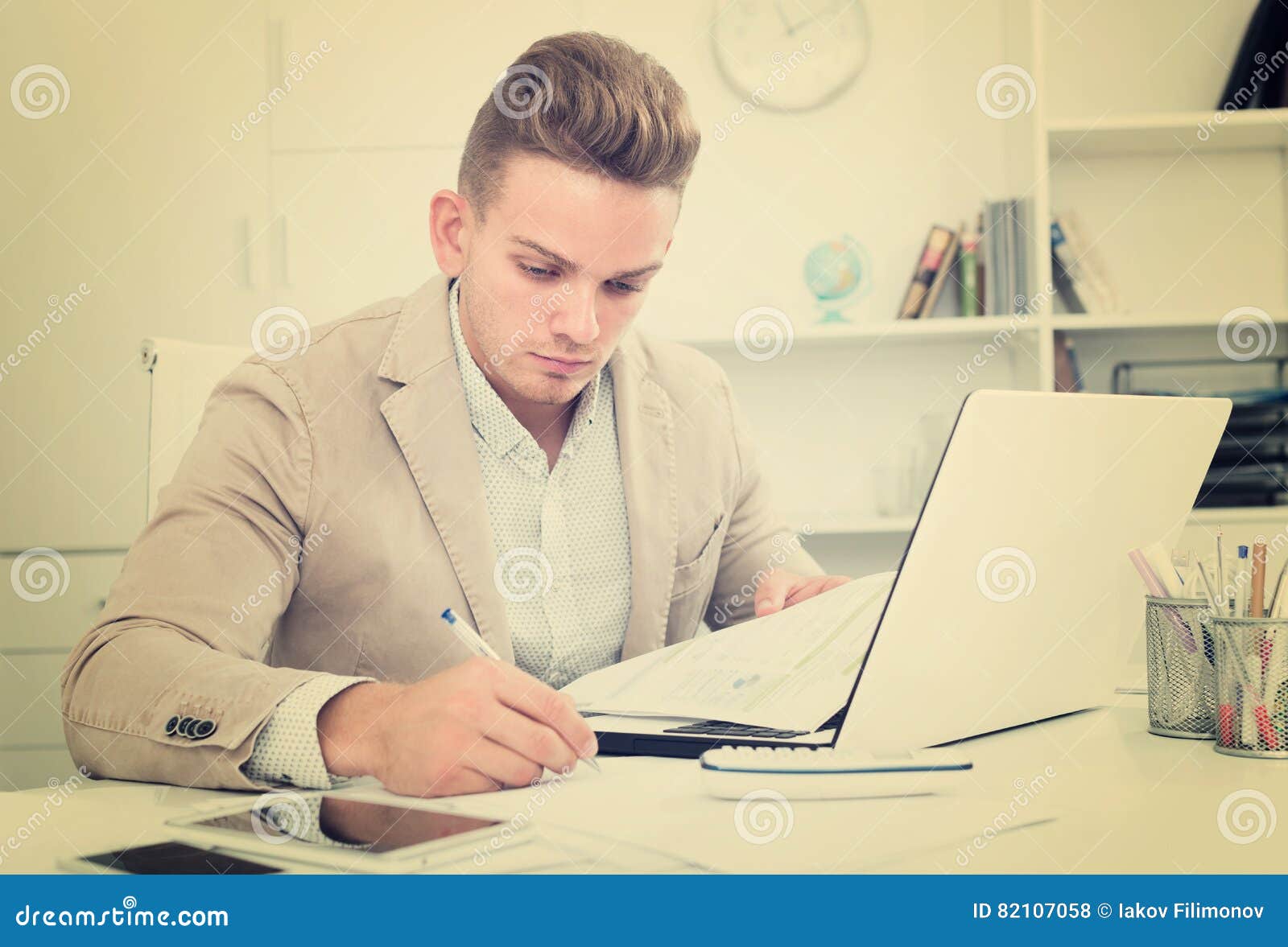 Frustrated Manager Doing Paperwork at Office Stock Photo - Image of ...