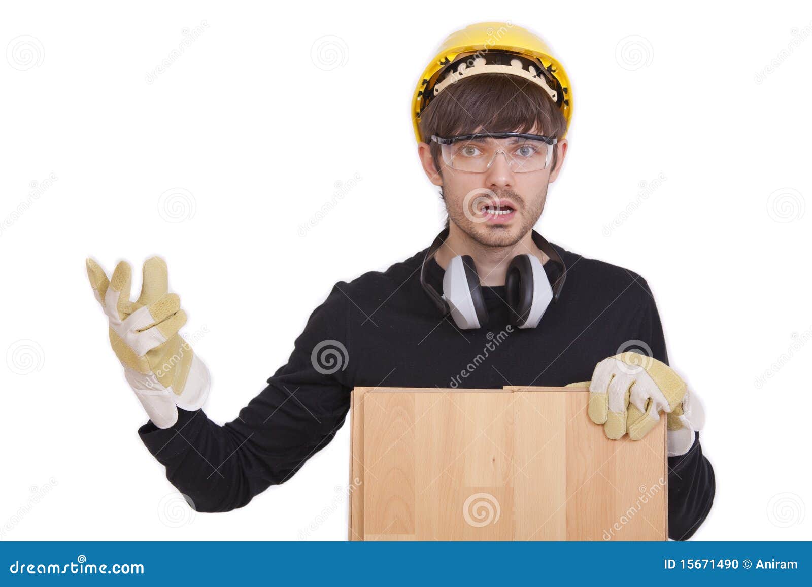 Frustrated Manual Worker With Laminate Stock Photo - Image of studio ...