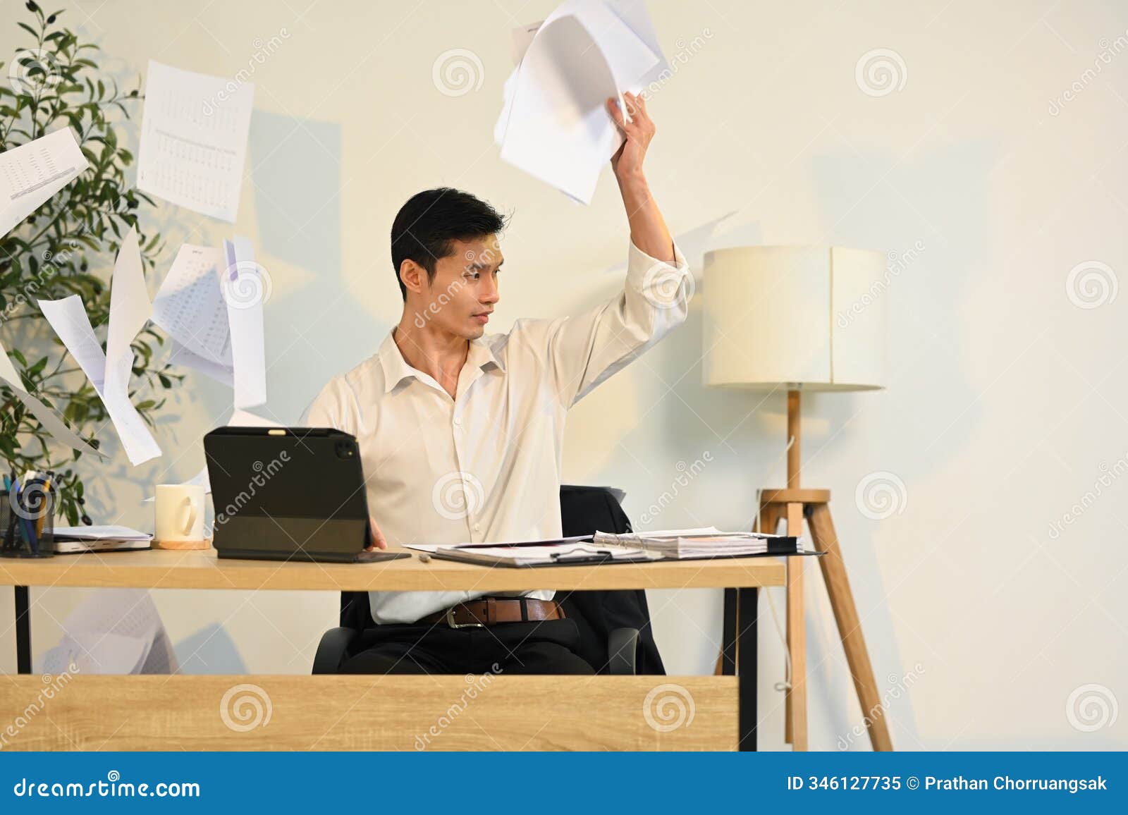 Frustrated Office Worker Throwing Documents in Anger. Stress at Work ...