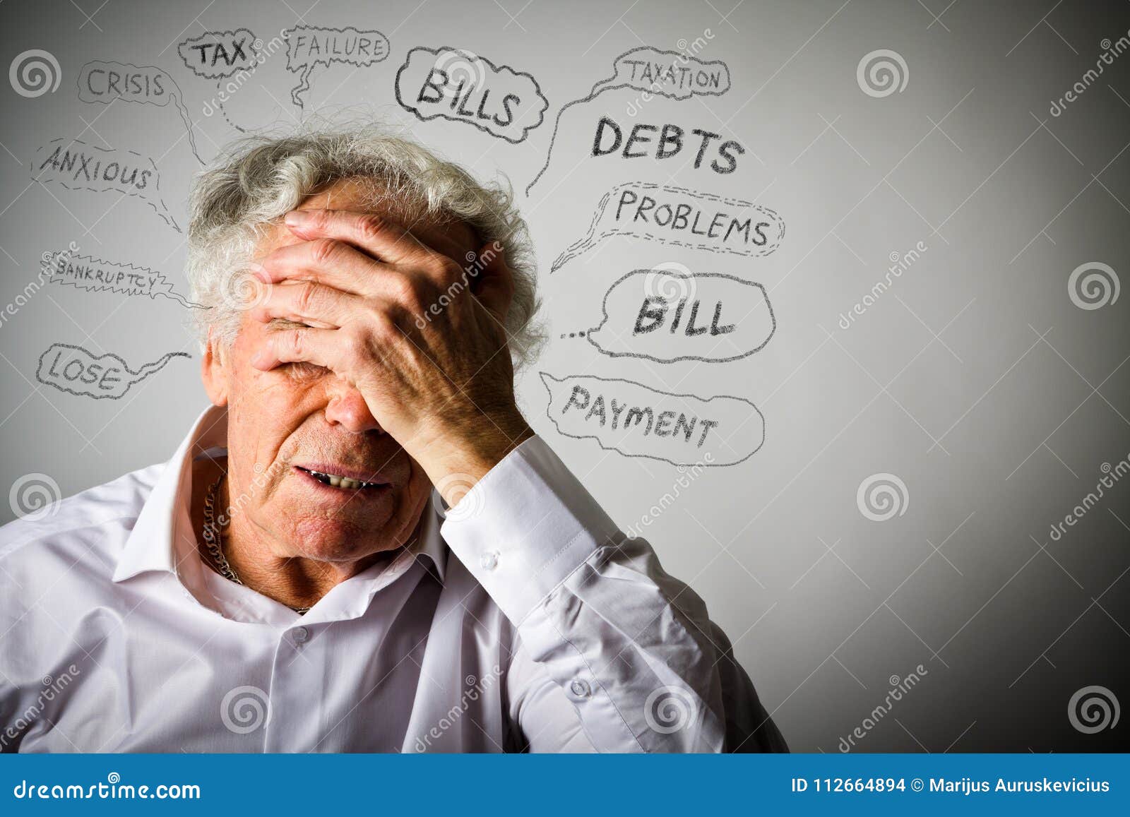 Frustrated Old Man in White. Many Problems. Stock Photo - Image of fury ...