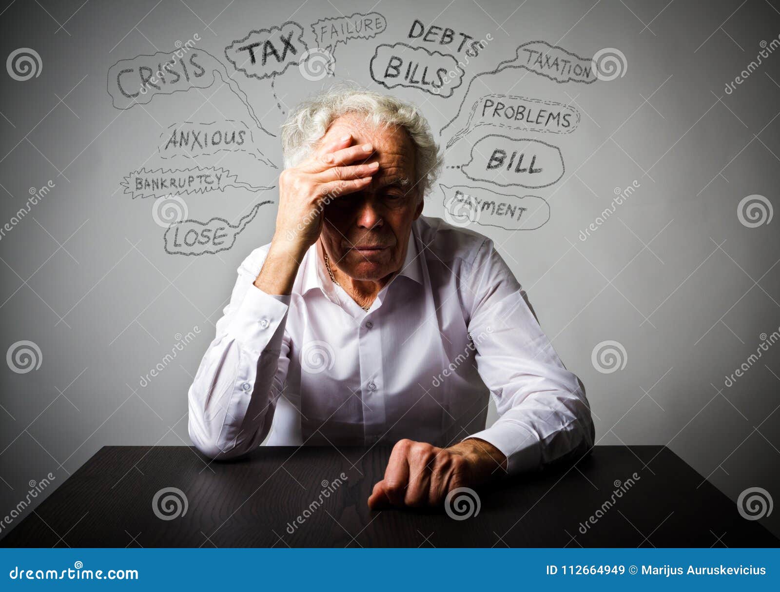 Frustrated Old Man in White. Many Problems. Stock Image - Image of ...
