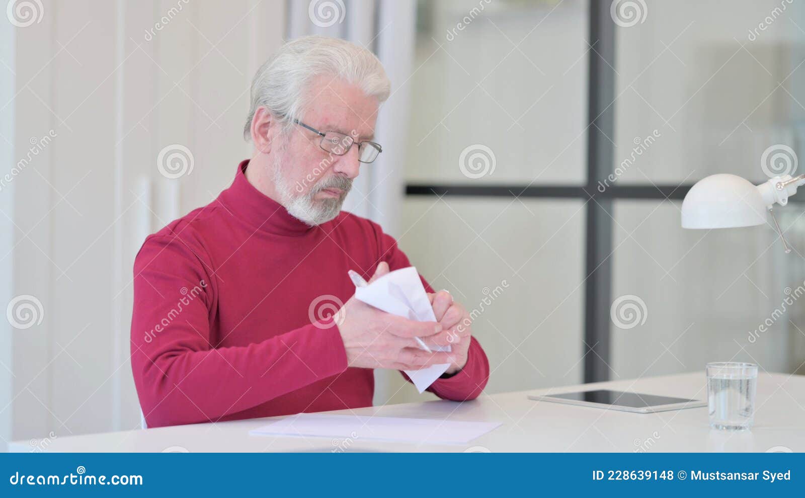 Frustrated Old Man Writing on Paper Stock Photo - Image of data ...