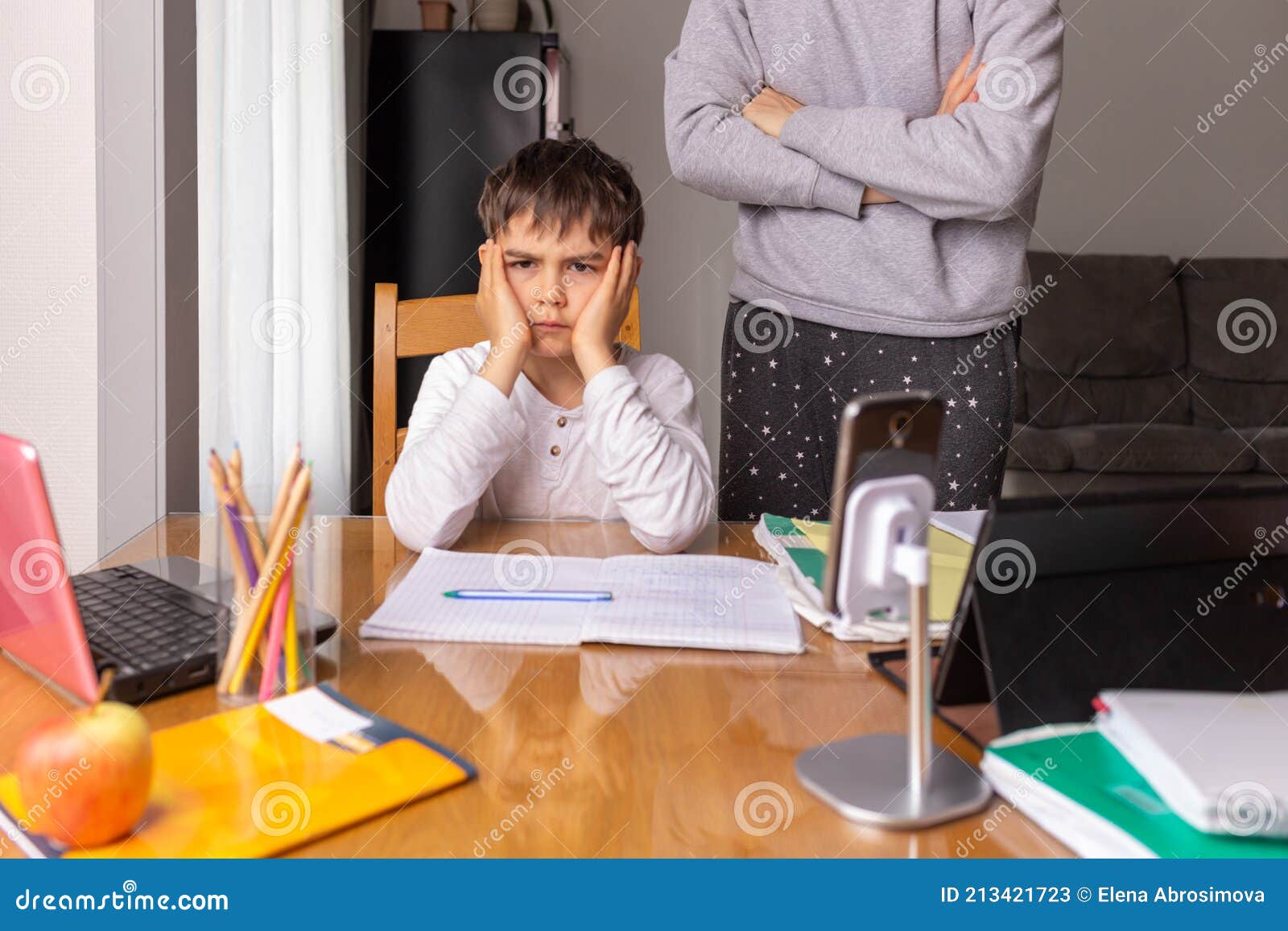 Parents Teaching Kids at Home, Learning and Studying Remotely, Stock ... Parents Teaching Kids at Home, Learning and Studying Remotely, Stock ...