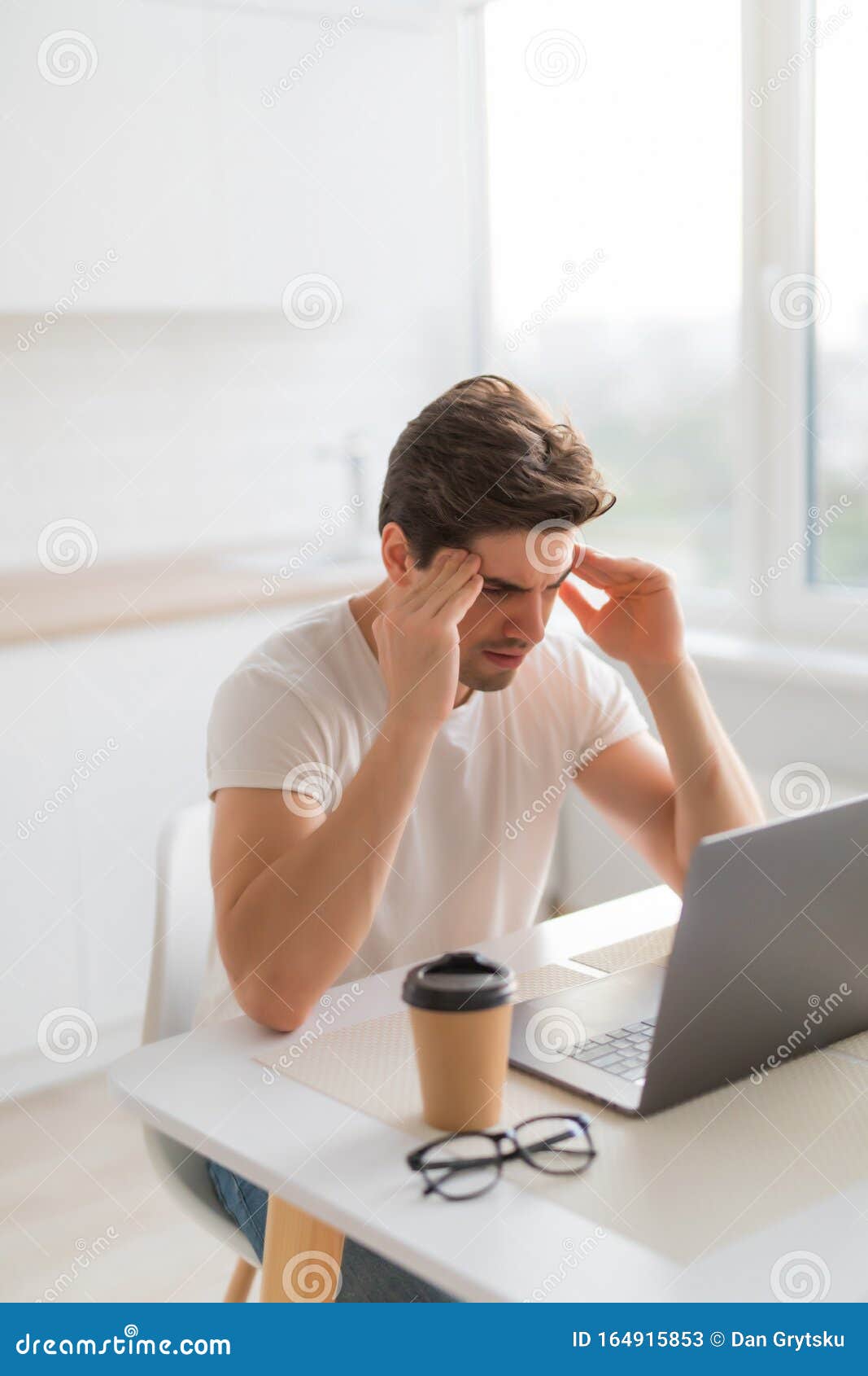 Frustrated with Problems Young Man Working on Laptop Computer at Home ...
