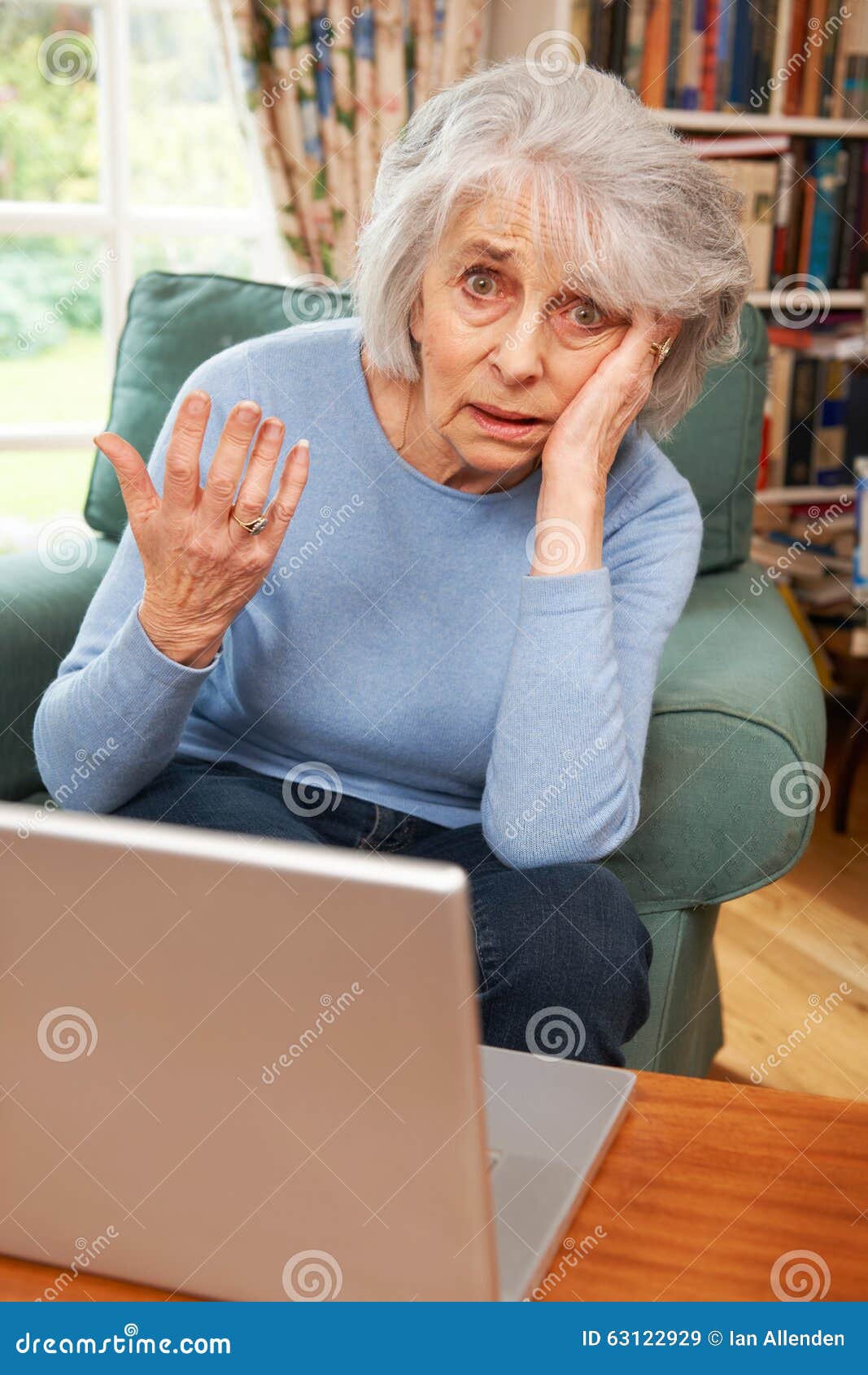 Frustrated Senior Woman Trying To Use Laptop Computer Stock Image ...