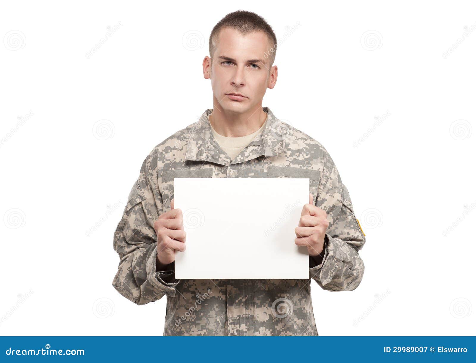 Angry Serviceman Holding Blank Sign Stock Image - Image of shot ...