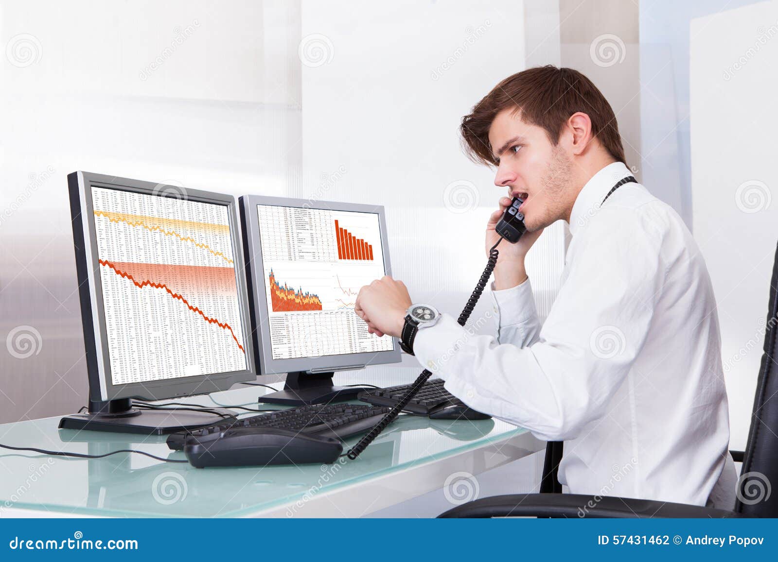 Frustrated Stock Broker Working at Office Stock Photo - Image of ...