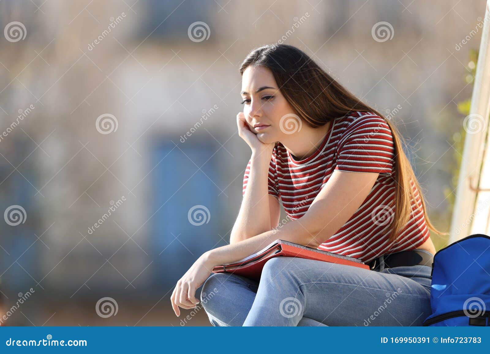 Frustrated Student Complaining Sitting in a Campus Stock Image - Image ...