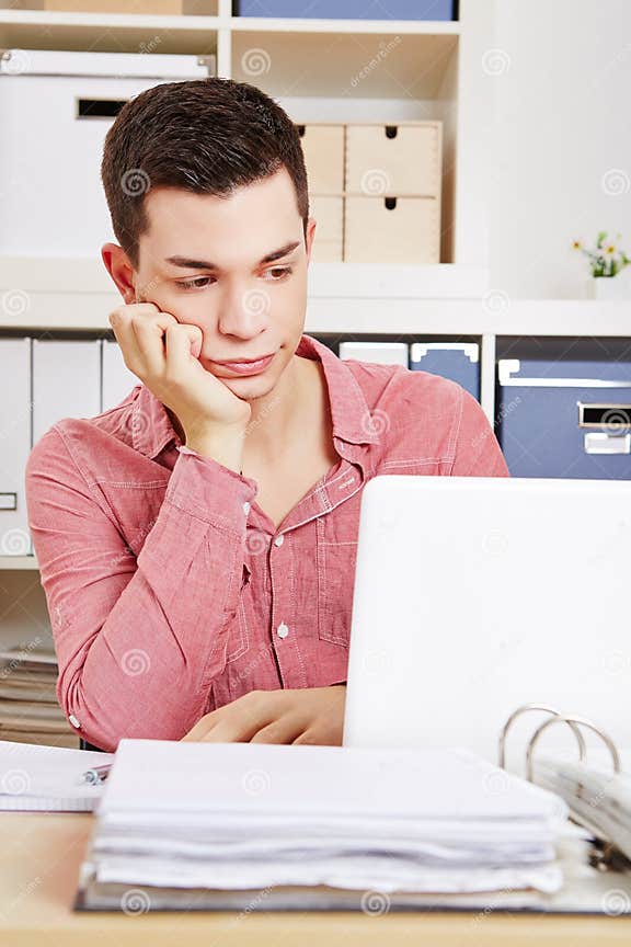 Frustrated Student Looks at Computer Stock Photo - Image of desk ...