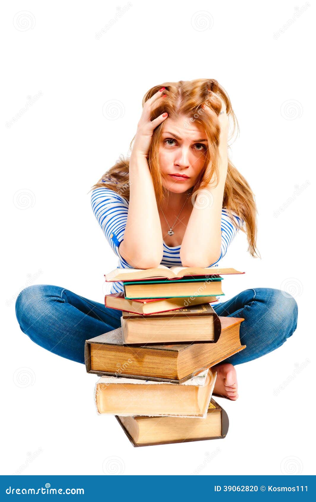 Frustrated Student and Lots of Books Stock Photo - Image of adults ...