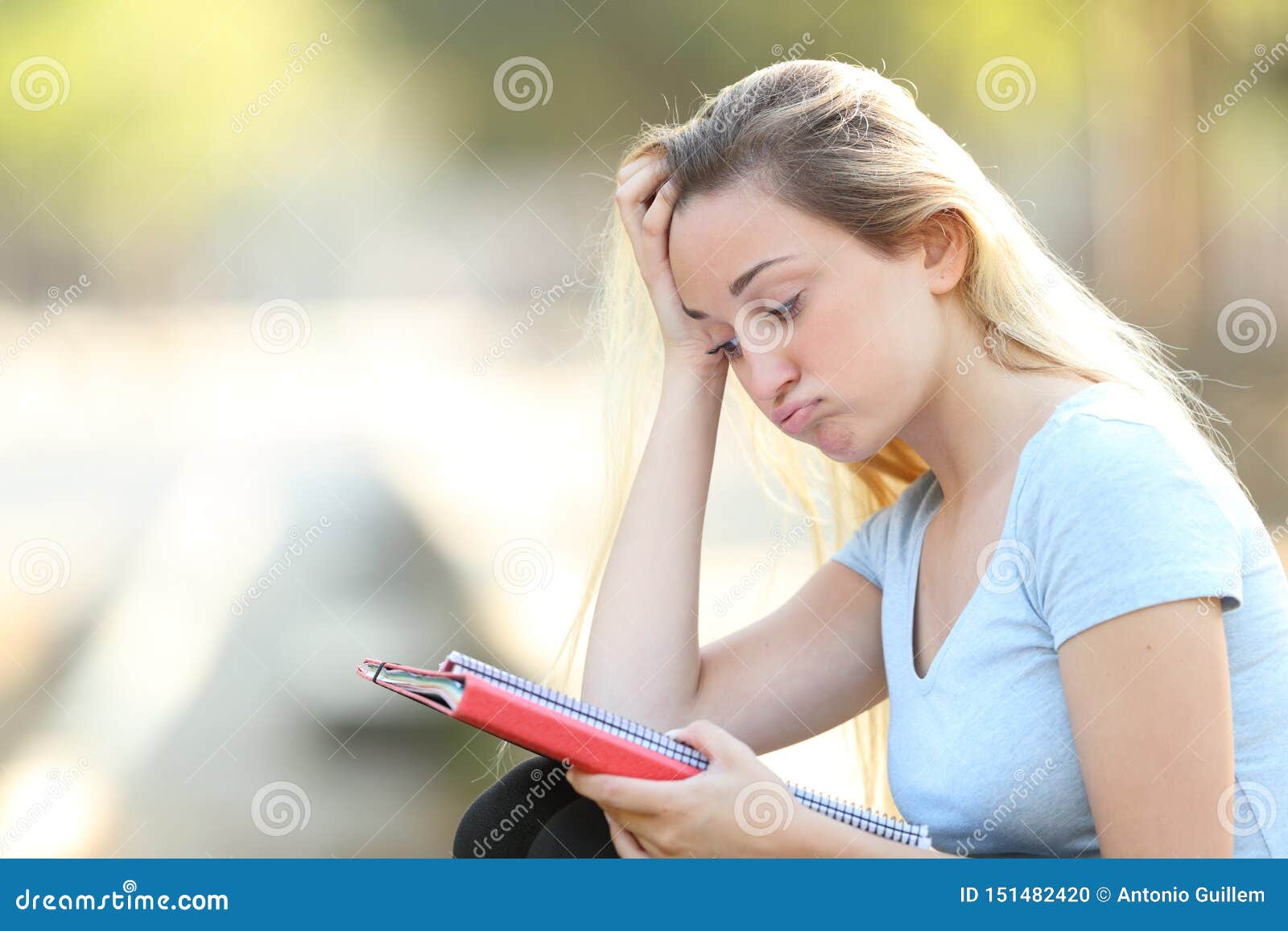Frustrated Student Trying To Learn Lesson Reading Notes Stock Photo ...