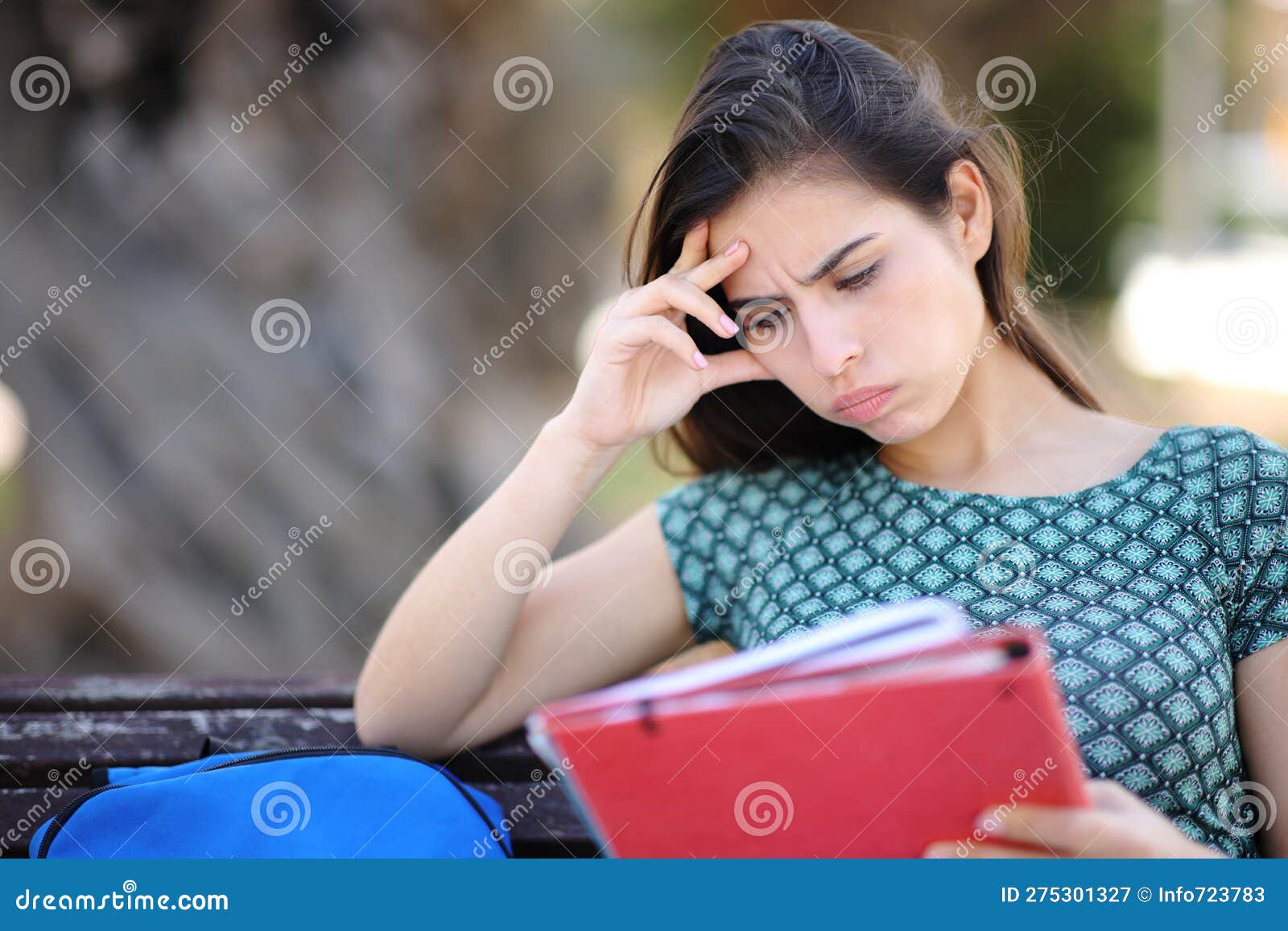 Frustrated Student Trying To Learn in a Park Stock Image - Image of ...