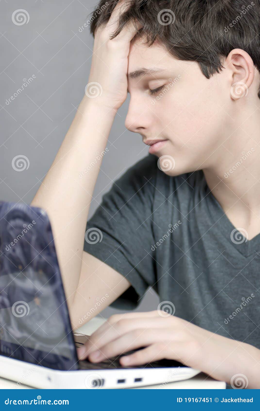 Frustrated Teen Wotks on Computer Stock Image - Image of comfortable ...