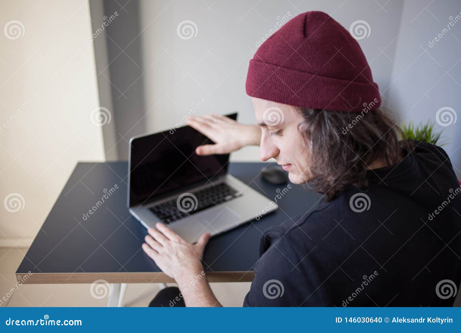 Frustrated User Closes the Laptop. a Young Programmer in the Workplace ...