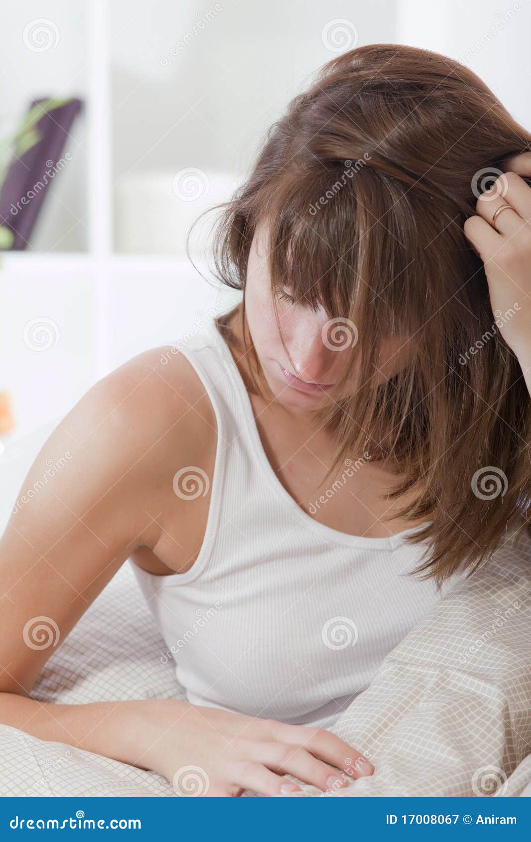 Frustrated woman in bed stock image. Image of furniture - 17008067