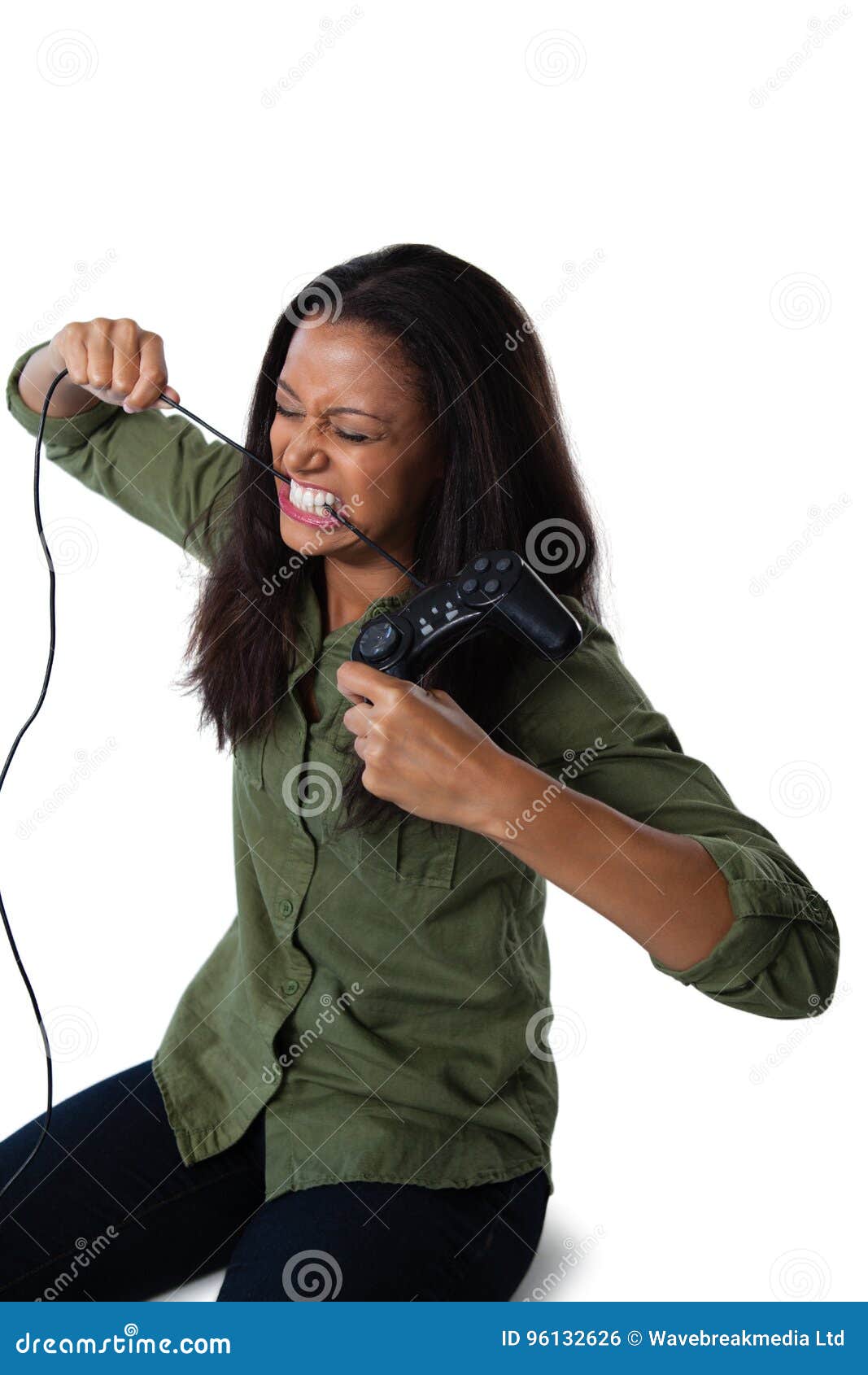 Frustrated Woman Biting a Wire of Joystick Stock Photo - Image of ...