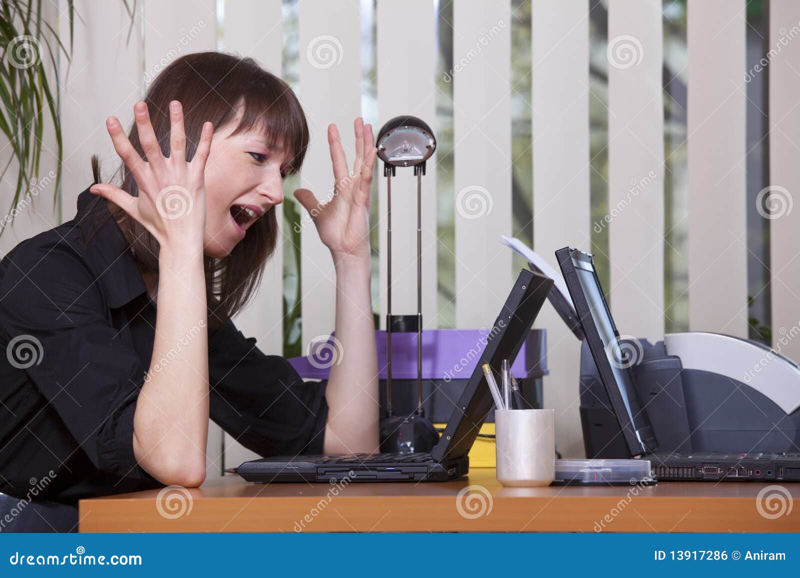 Frustrated woman in office stock photo. Image of workplace - 13917286