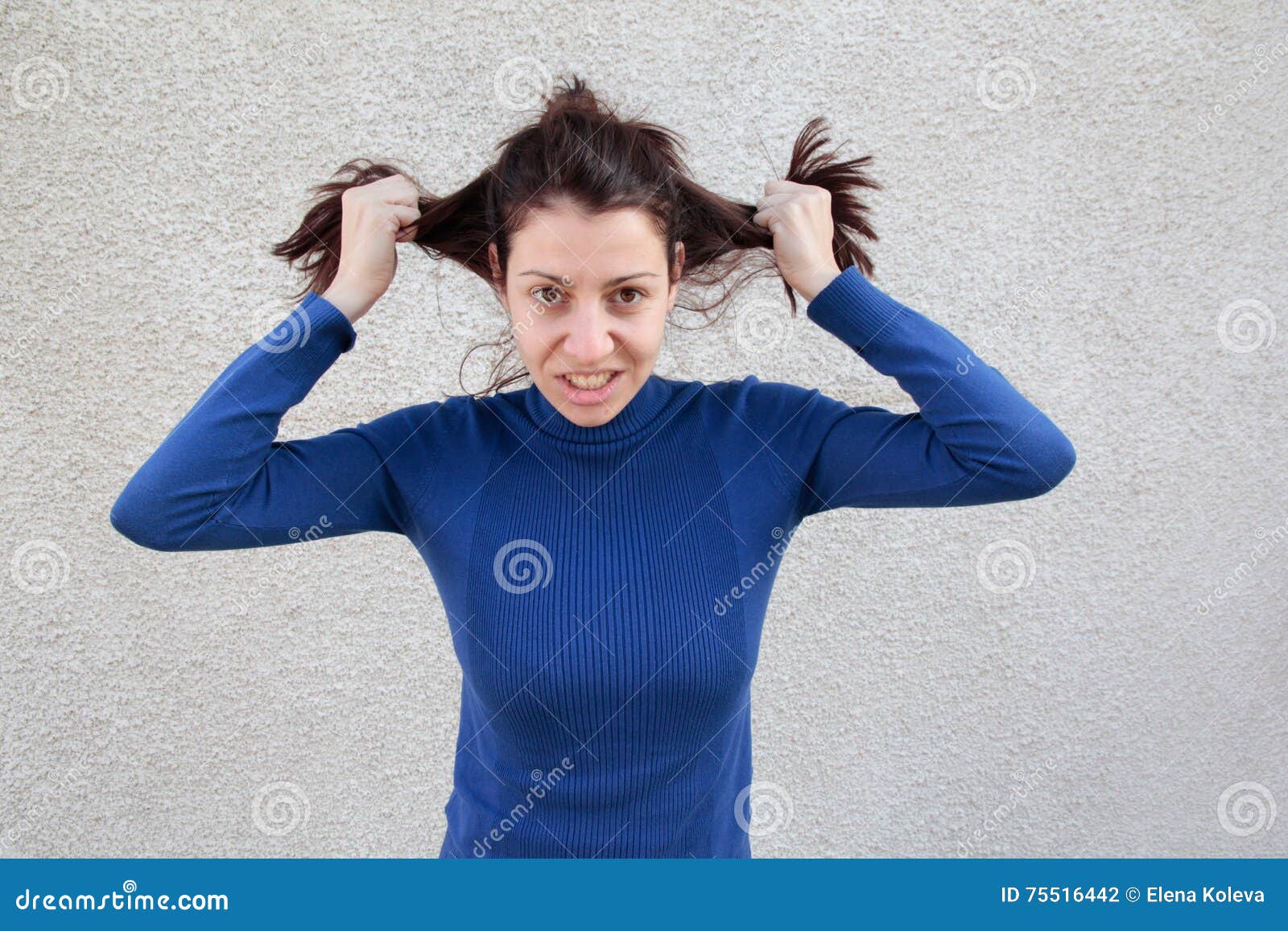 Frustrated Woman Pulling Hair Stock Photo - Image of grey, hair: 75516442