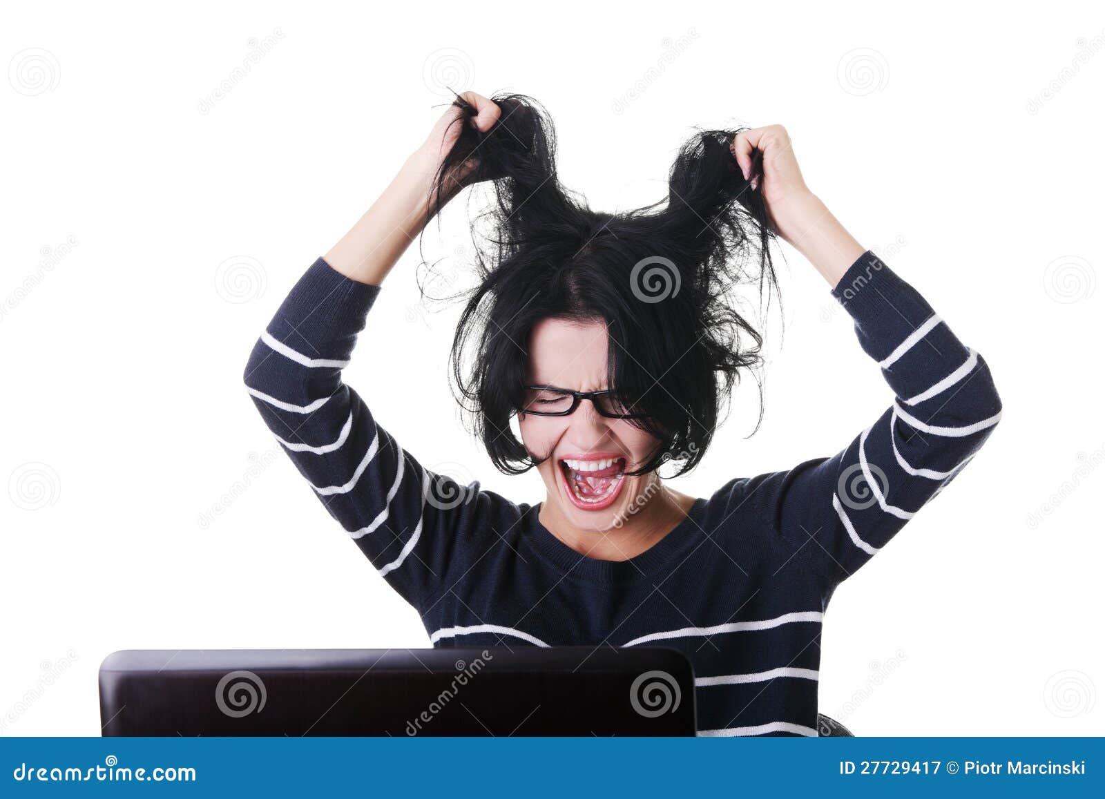Frustrated Woman Working on Laptop Stock Image - Image of angry, hand ...