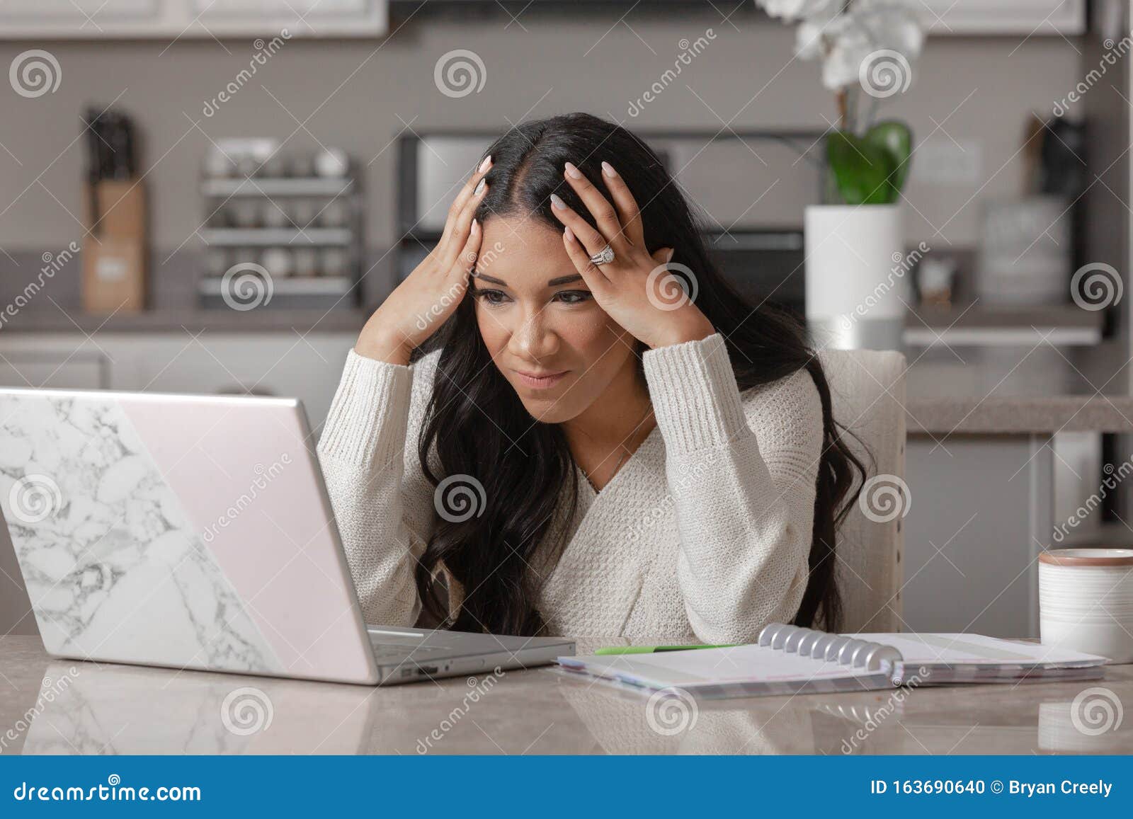A Frustrated Woman Works from Home on Her Computer Stock Photo - Image ...