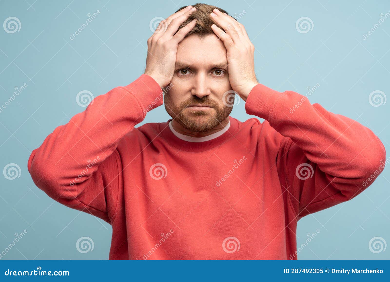 Frustrated Worried Man Holds Head Concerns about Difficult Life Problem ...