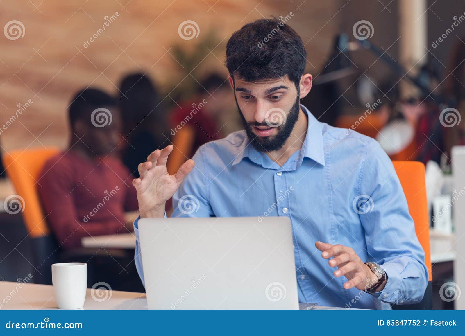 Frustrated Young Business Man Working on Desktop Computer Stock Photo ...