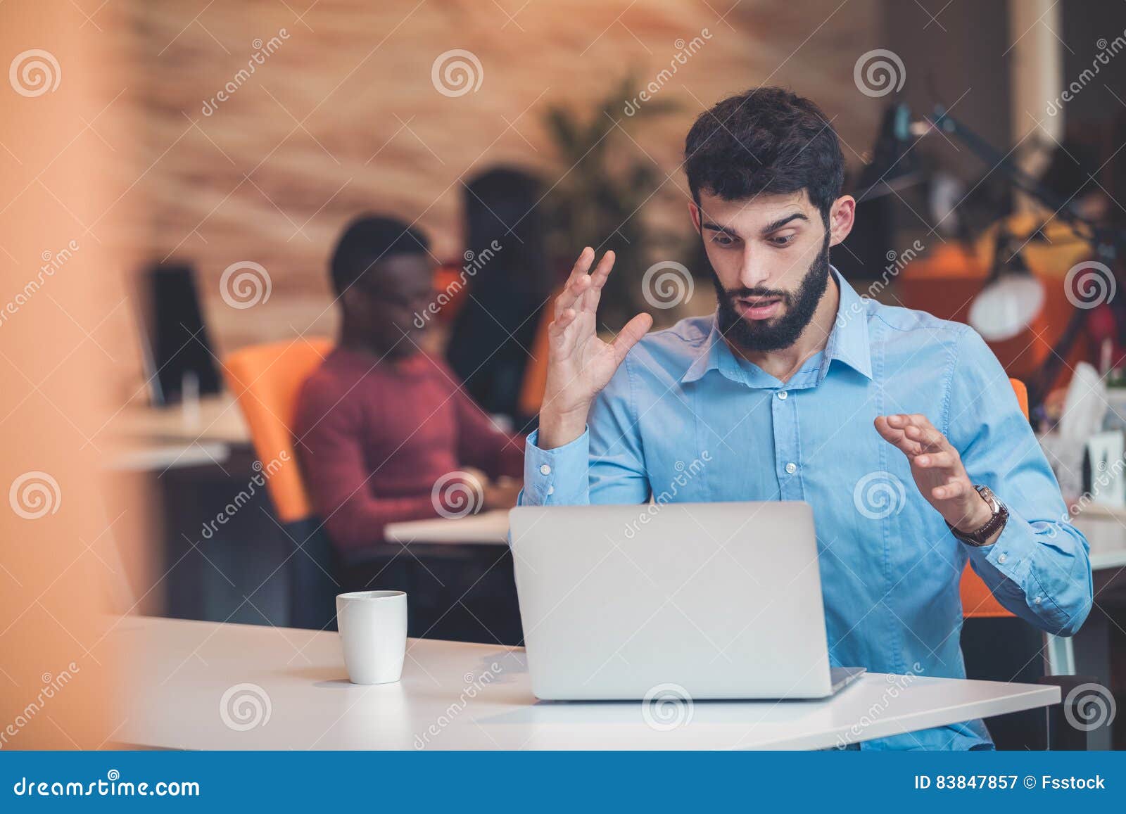 Frustrated Young Business Man Working on Desktop Computer Stock Image ...