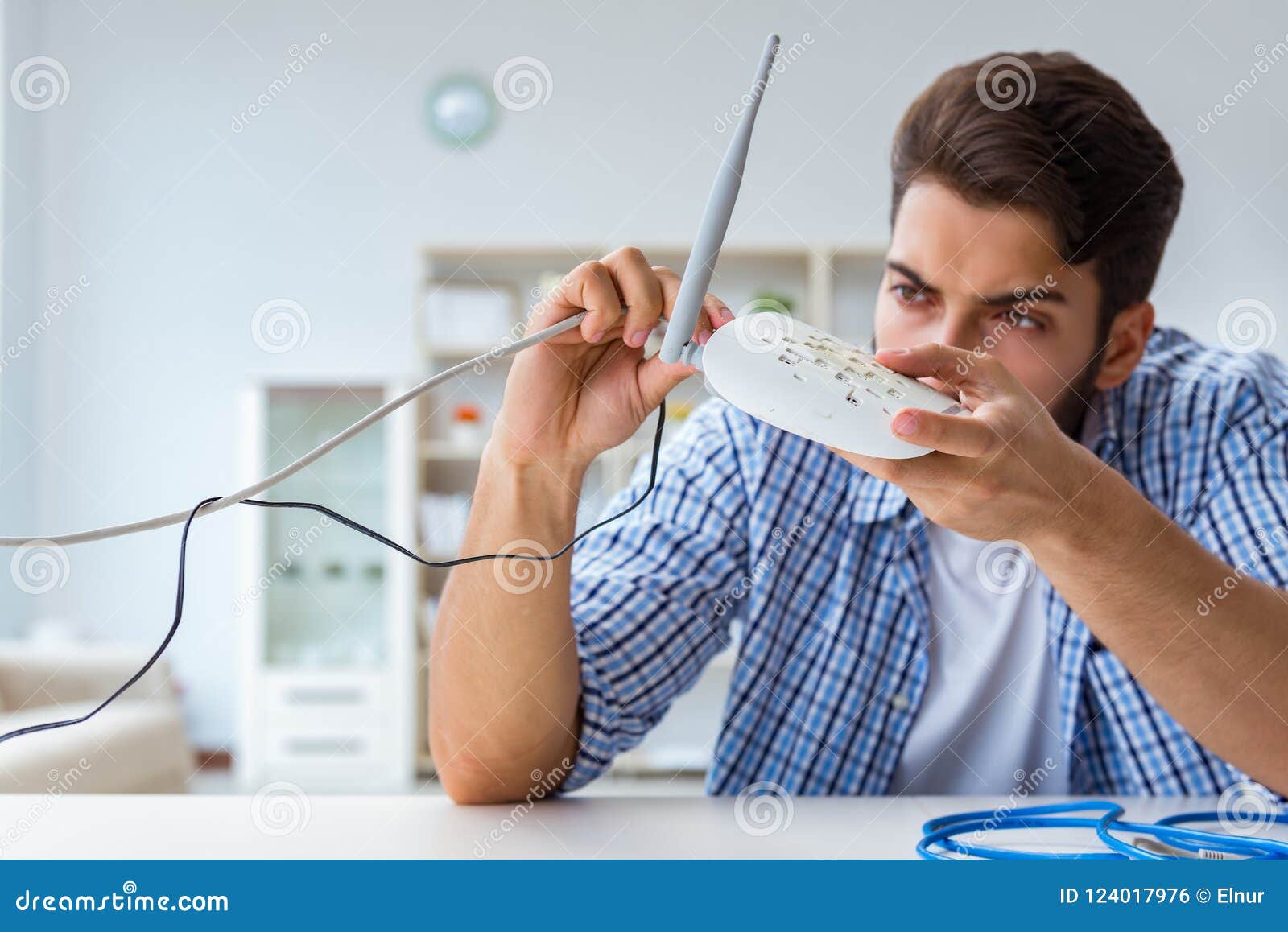 The Frustrated Young Man Due To Weak Internet Reception Stock Photo ...