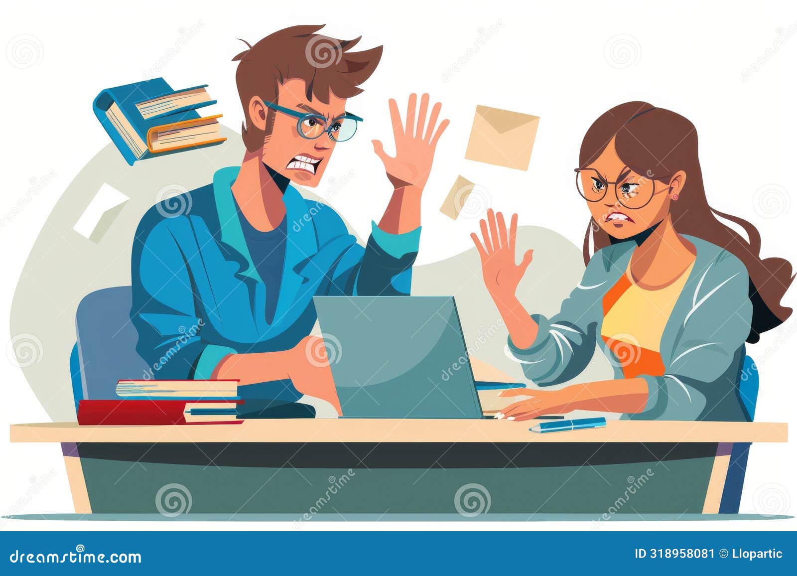 Frustrated Young People Screaming at a Laptop in a Library Stock ...