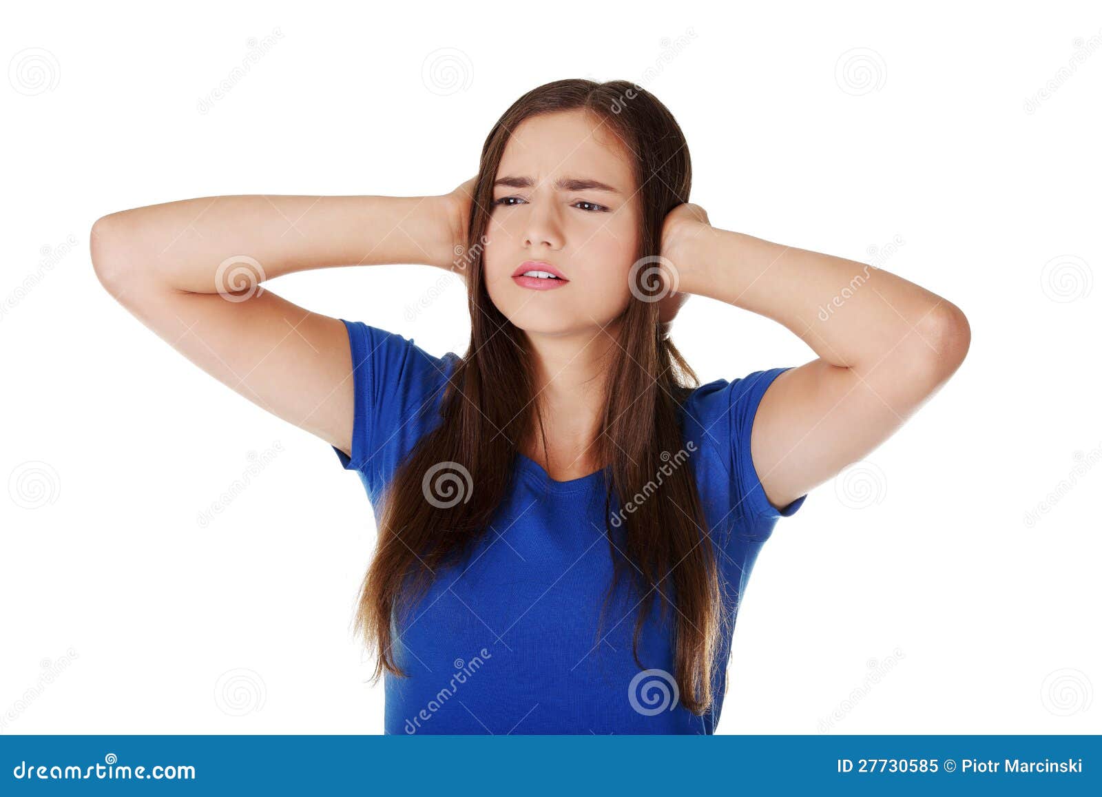 Frustrated Young Woman Holding Her Ears Stock Image - Image of finger ...