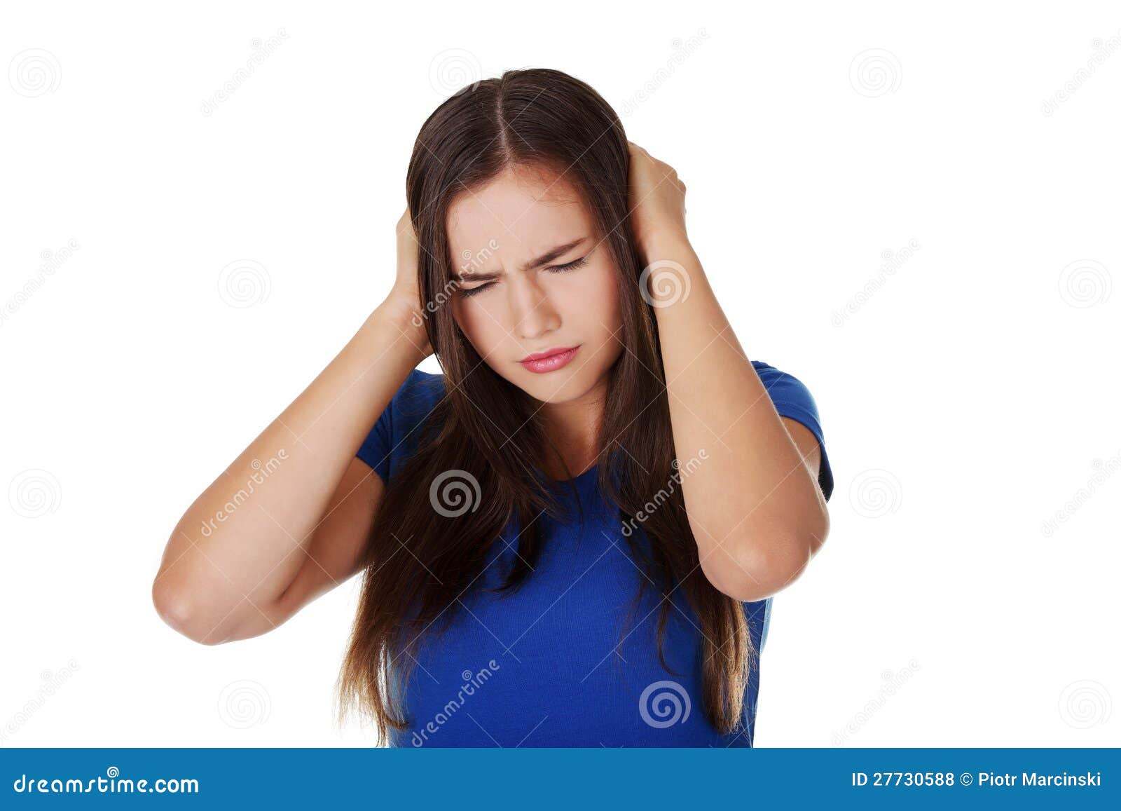 Frustrated Young Woman Holding Her Ears Stock Photo - Image of holding ...