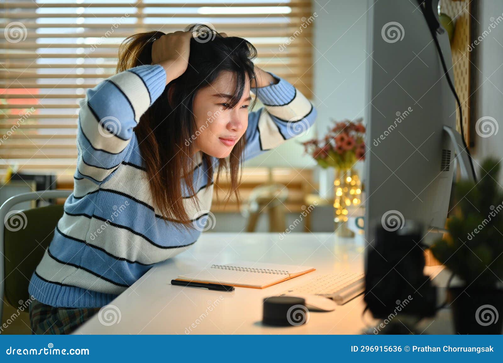 Frustrated Young Woman Looking at a Computer Screen Reading Bad Email ...