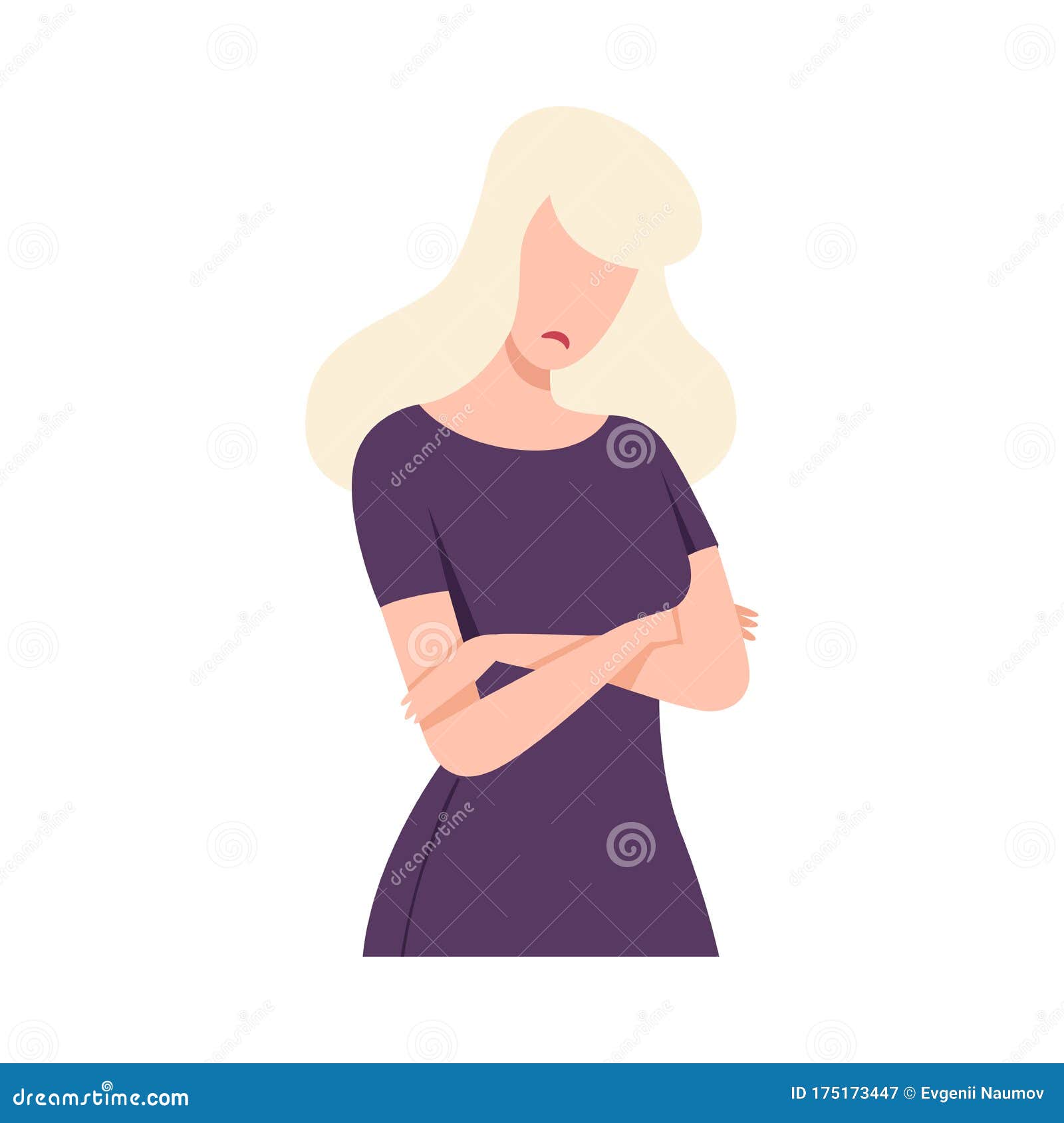 Frustrated Young Woman Standing with Folded Hands Flat Vector ...